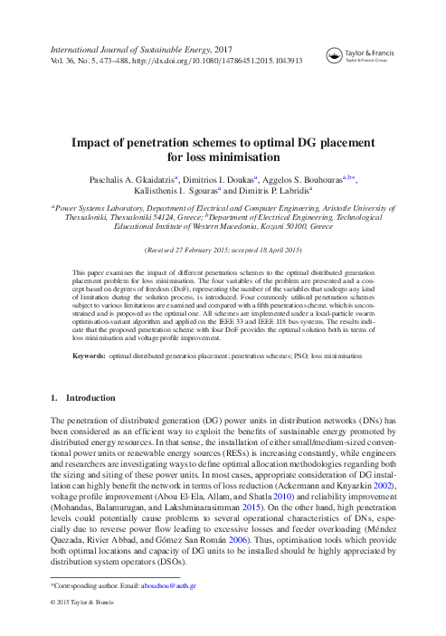 Pdf Impact Of Penetration Schemes To Optimal Dg Placement For Loss Minimisation