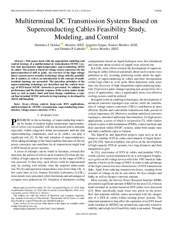(PDF) Multiterminal DC Transmission Systems Based on Superconducting Cables Feasibility Study ...