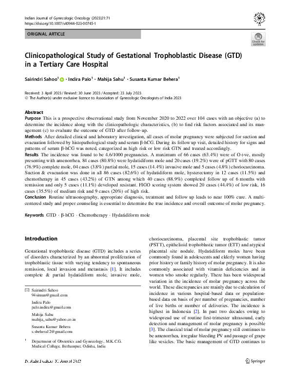(PDF) Clinicopathological Study of Gestational Trophoblastic Disease ...