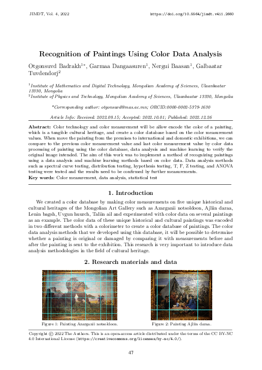 (PDF) Recognition of Paintings Using Color Data Analysis