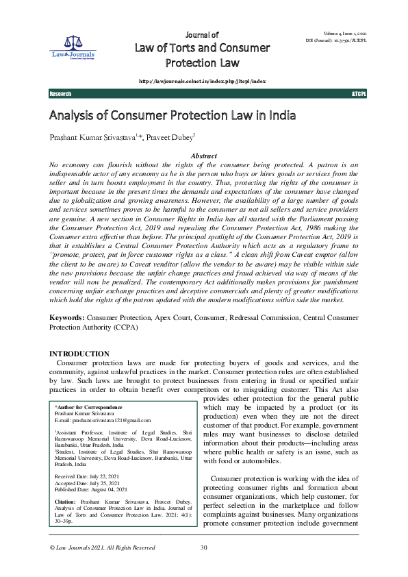 (PDF) Analysis of Consumer Protection Law in India