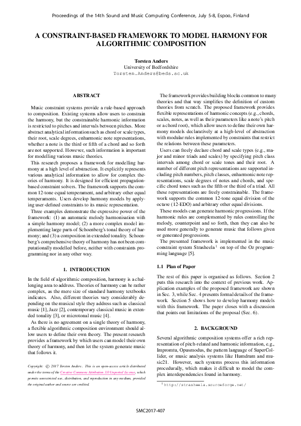 (PDF) A Constraint-Based Framework To Model Harmony For Music Composition