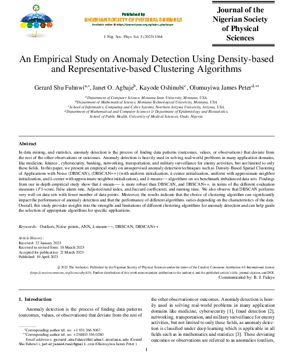 (PDF) An Empirical Study on Anomaly Detection Using Density-based and ...