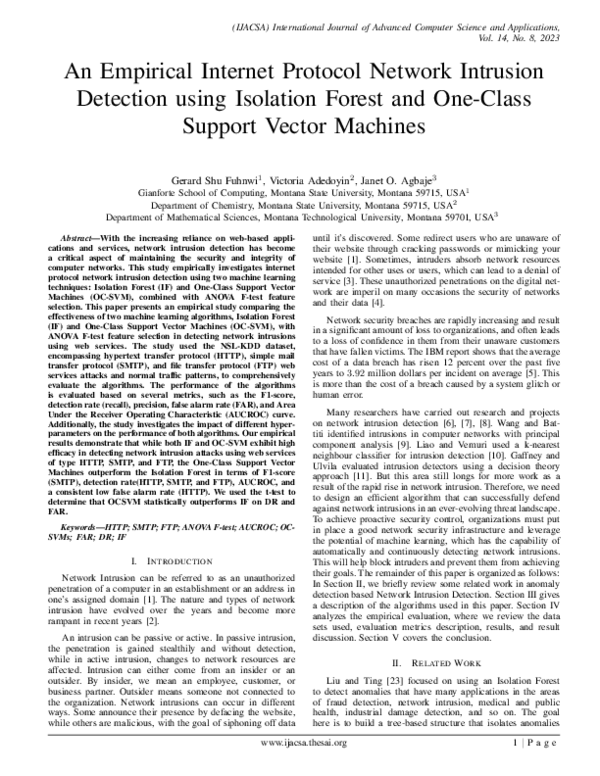 Pdf An Empirical Internet Protocol Network Intrusion Detection Using Isolation Forest And One