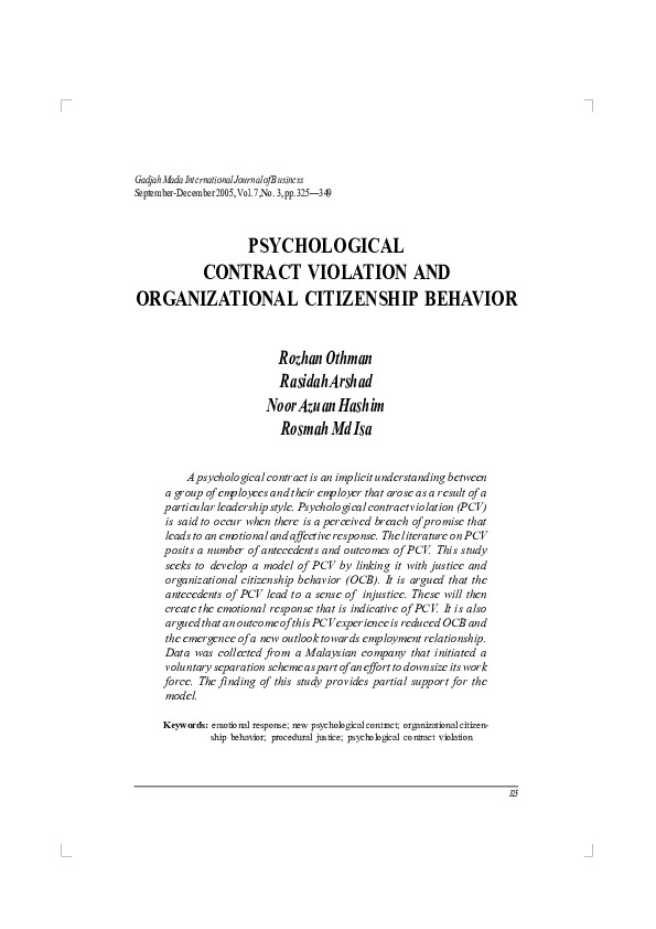 (PDF) Psychological Contract Violation and Organizational Citizenship Behavior