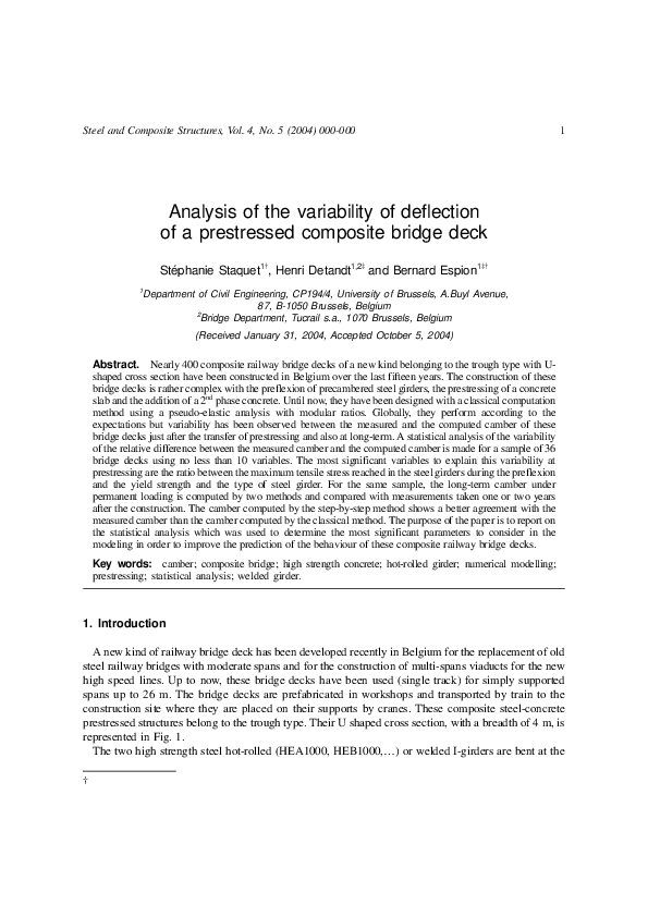 (PDF) Analysis of the variability of deflection of a prestressed composite bridge deck