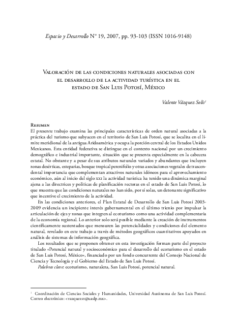 (PDF) Valoración de las condiciones naturales asociadas con el desarrollo de la actividad ...
