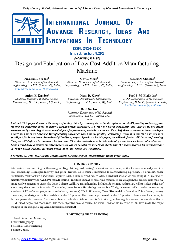 (PDF) Design and Fabrication of Low Cost Additive Manufacturing Machine