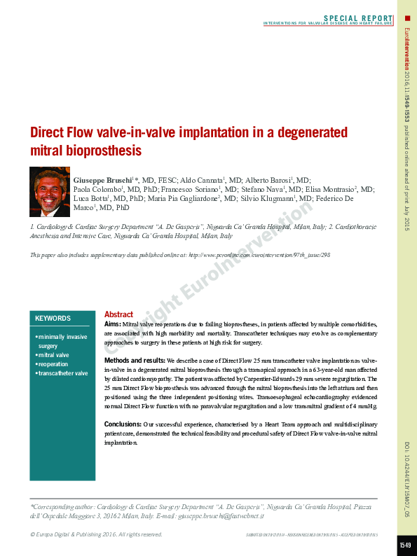 (PDF) Direct Flow valve-in-valve implantation in a degenerated mitral ...