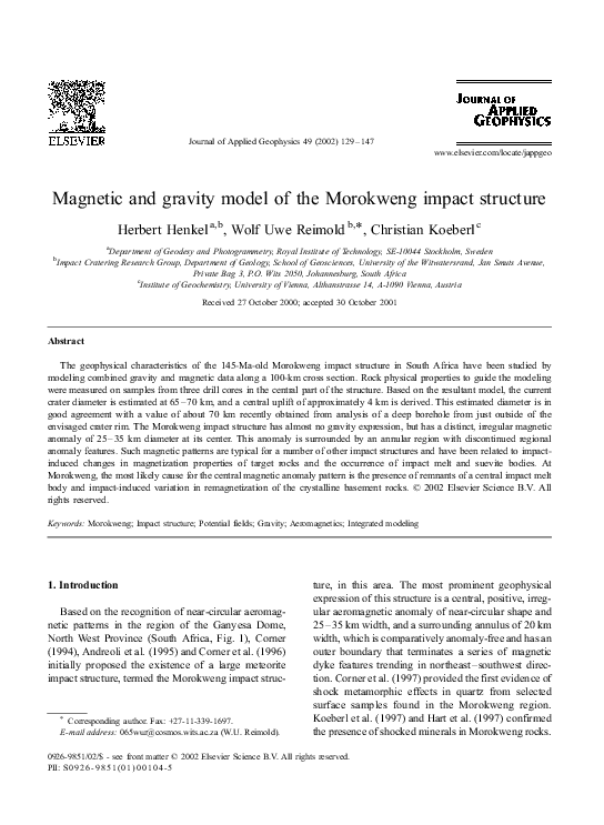 (PDF) Magnetic and gravity model of the Morokweng impact structure