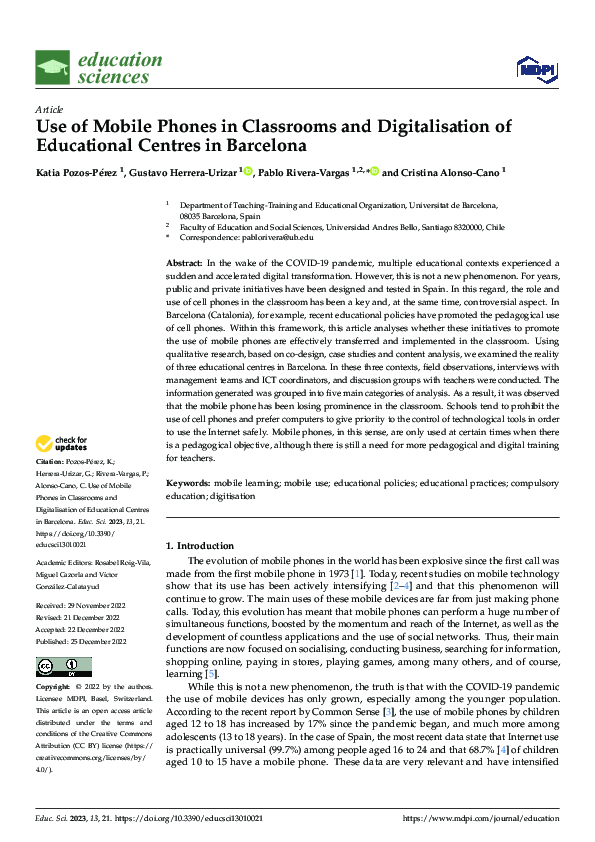 (PDF) Use of Mobile Phones in Classrooms and Digitalisation of ...