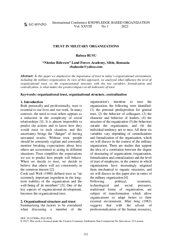 (PDF) Trust in Military Organizations