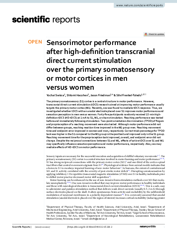 (PDF) Sensorimotor performance after high-definition transcranial ...