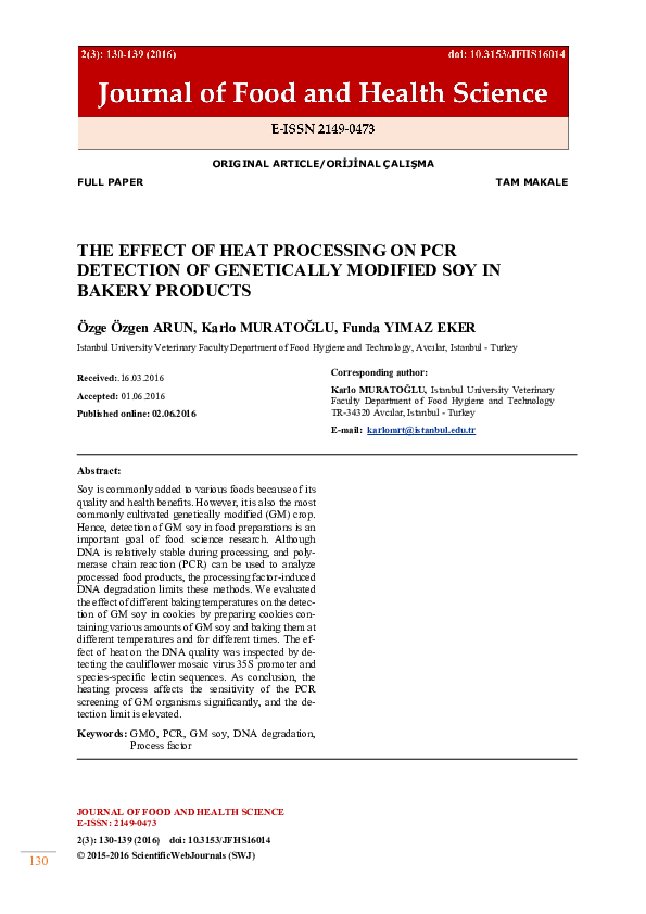 (PDF) The Effect of Heat Processing on PCR Detection of Genetically Modified Soy in Bakery Products