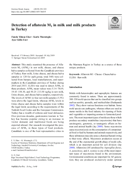 (PDF) Detection of aflatoxin M1 in milk and milk products in Turkey