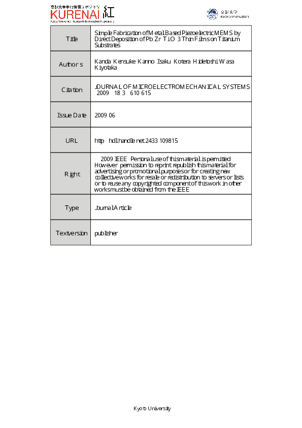 (PDF) Simple Fabrication of Metal-Based Piezoelectric MEMS by Direct ...