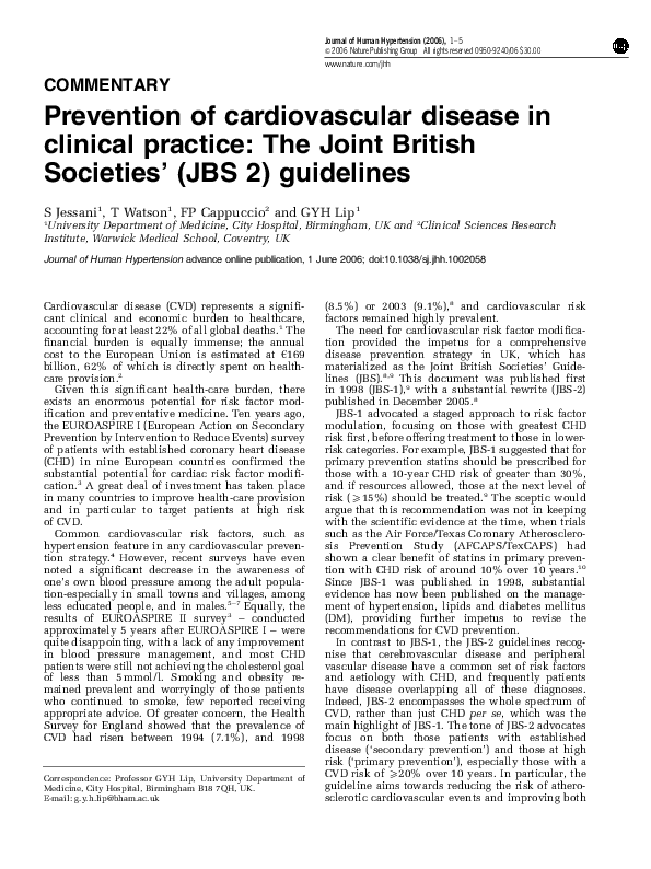 (PDF) Prevention of cardiovascular disease in clinical practice: The ...