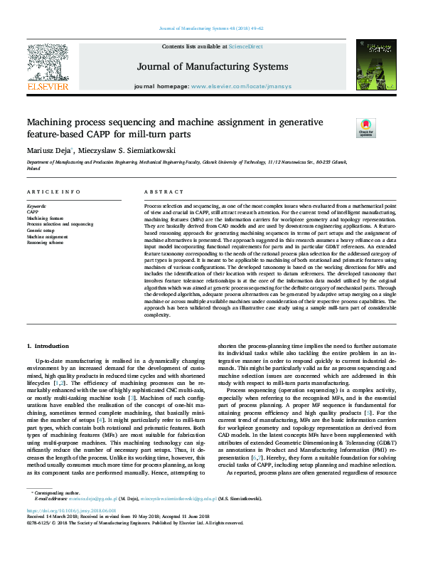 (PDF) Machining process sequencing and machine assignment in generative ...