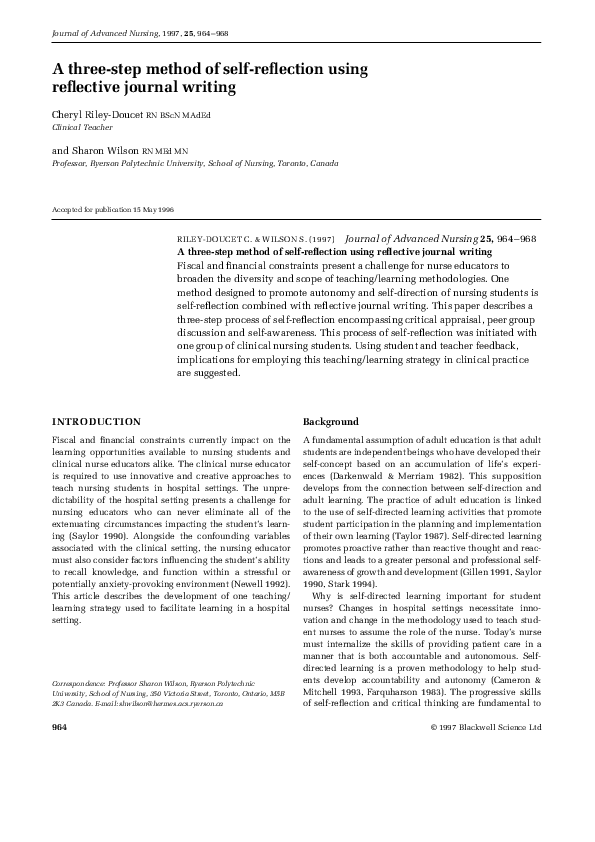 (PDF) A three‐step method of self‐reflection using reflective journal ...