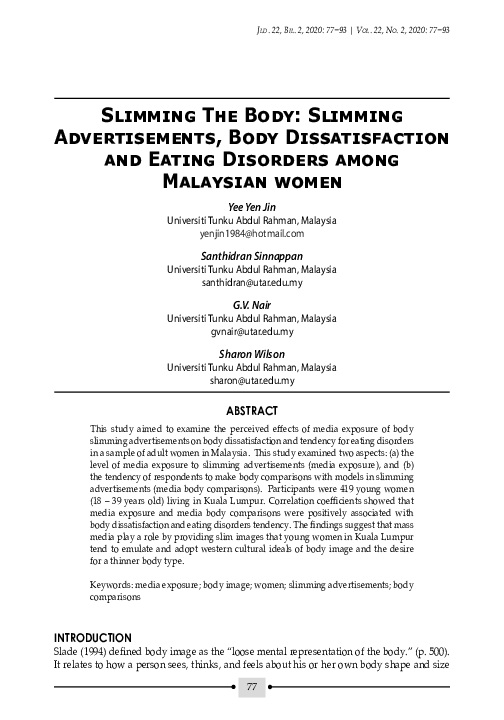(PDF) Slimming the body: slimming ads, body dissatisfaction and eating disorders