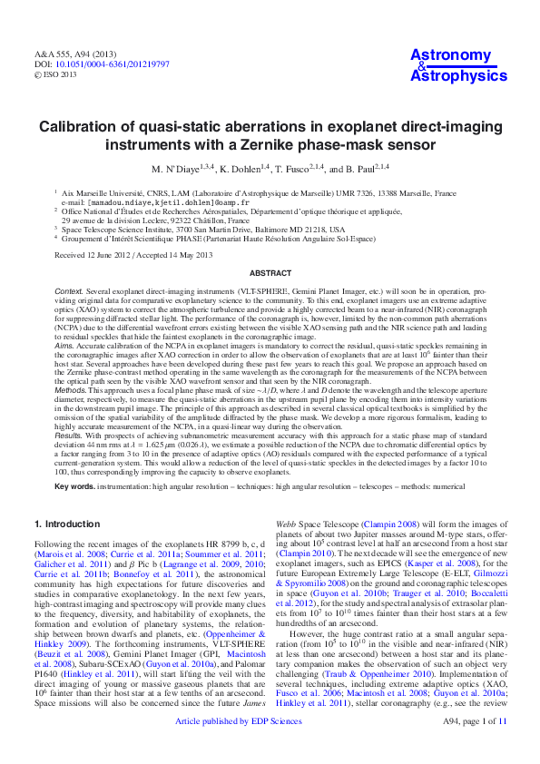 (PDF) Calibration of quasi-static aberrations in exoplanet direct ...