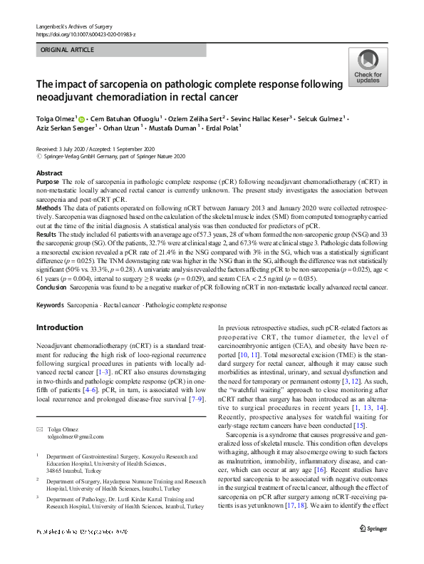 (PDF) The impact of sarcopenia on pathologic complete response ...
