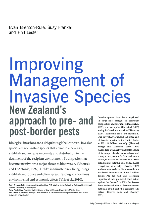 (PDF) Improving management of invasive species: New Zealand’s approach ...