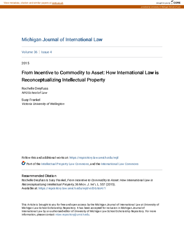 (PDF) From Incentive to Commodity to Asset: How International Law is ...