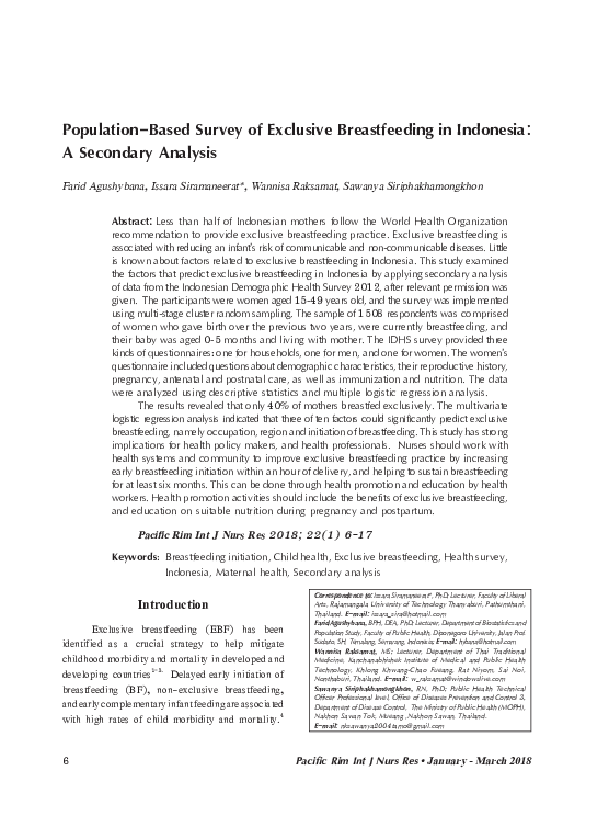 (PDF) Population-Based Survey of Exclusive Breastfeeding in Indonesia ...