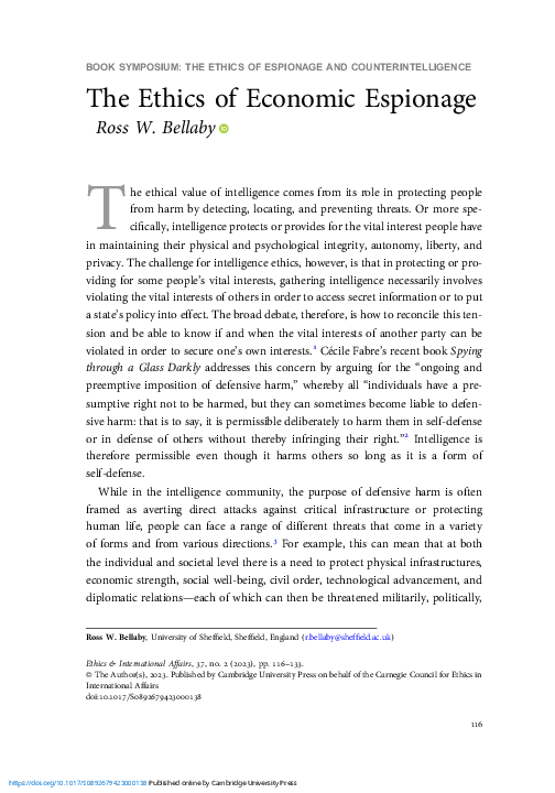 (PDF) The Ethics of Economic Espionage