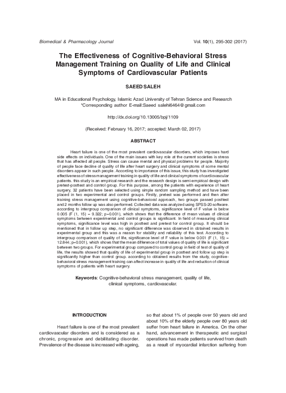 (PDF) The Effectiveness of Cognitive-Behavioral Stress Management Training on Quality of Life ...