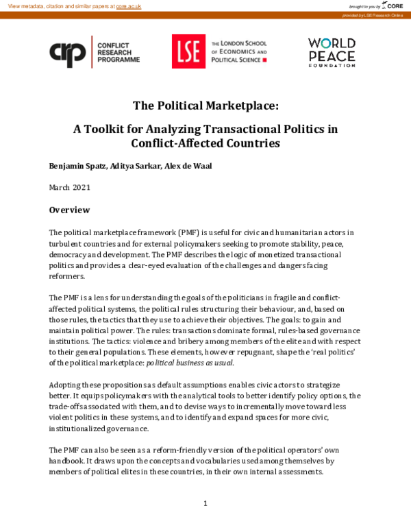 (PDF) The political marketplace: a toolkit for analyzing transactional ...