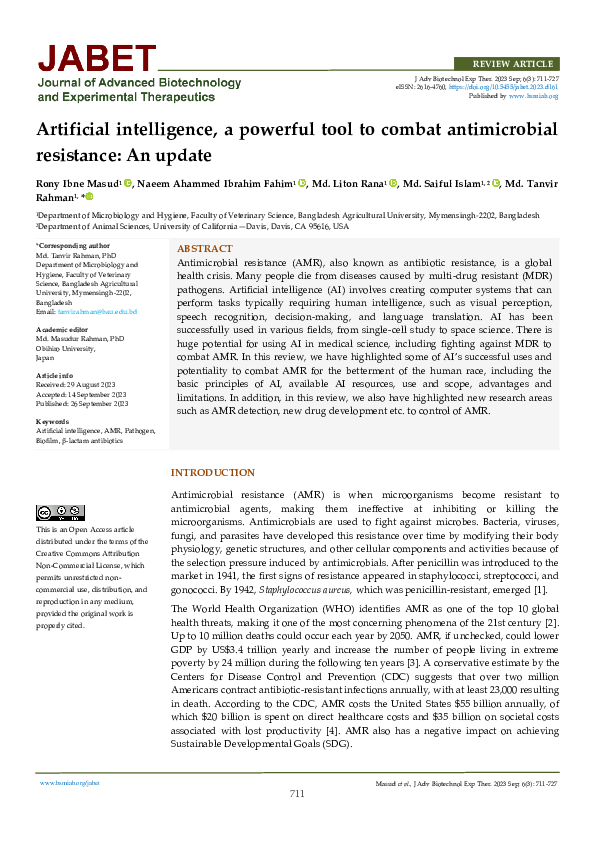 (PDF) Artificial intelligence, a powerful tool to combat antimicrobial ...
