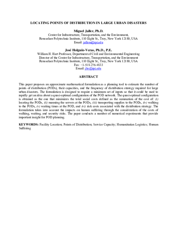(PDF) Locating Points of Distribution in Large Urban Disasters