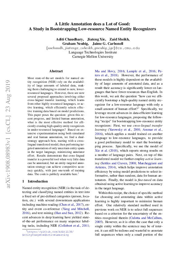 (PDF) A Little Annotation does a Lot of Good: A Study in Bootstrapping Low-resource Named Entity ...