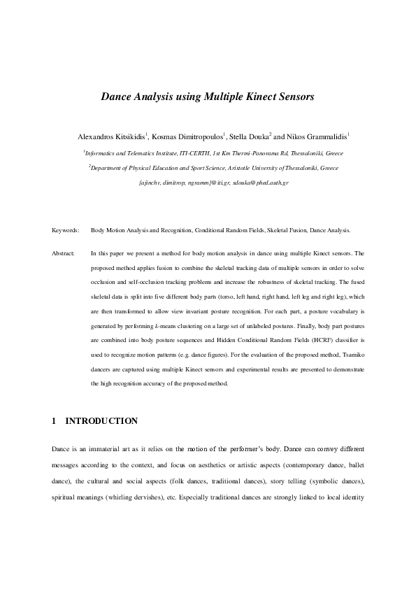 (PDF) Dance Analysis using Multiple Kinect Sensors