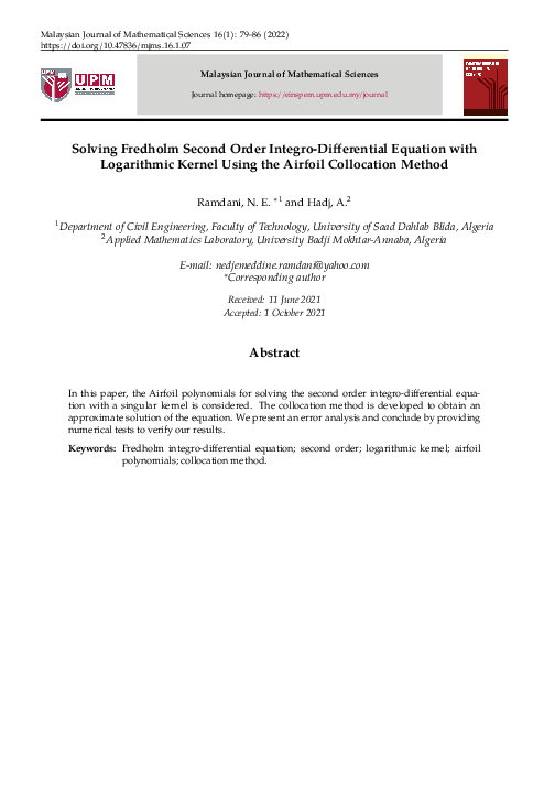 Pdf Solving Fredholm Second Order Integro Differential Equation With