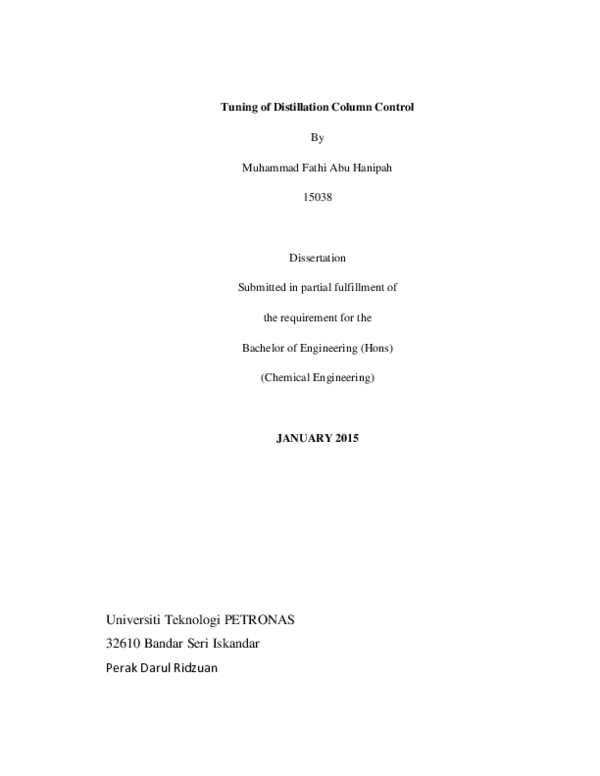 (PDF) Tuning of Distillation Column Control