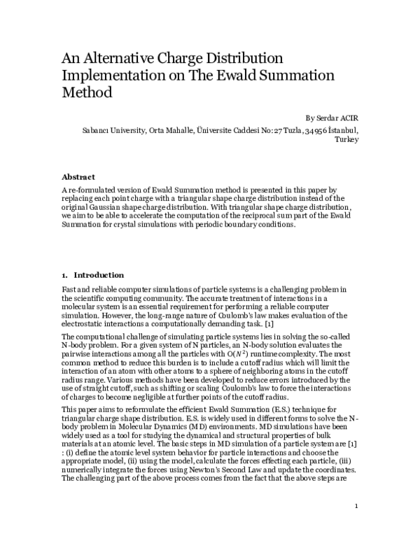 (PDF) An Alternative Charge Distribution Implementation on The Ewald ...