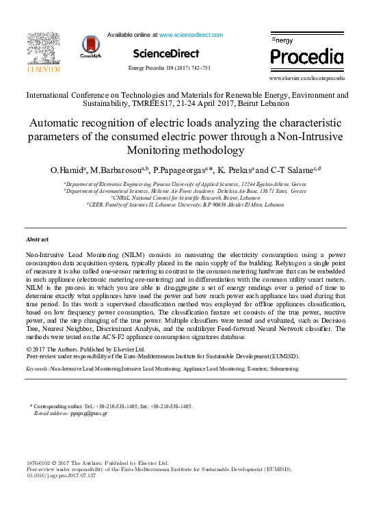 (PDF) Automatic recognition of electric loads analyzing the characteristic parameters of the ...