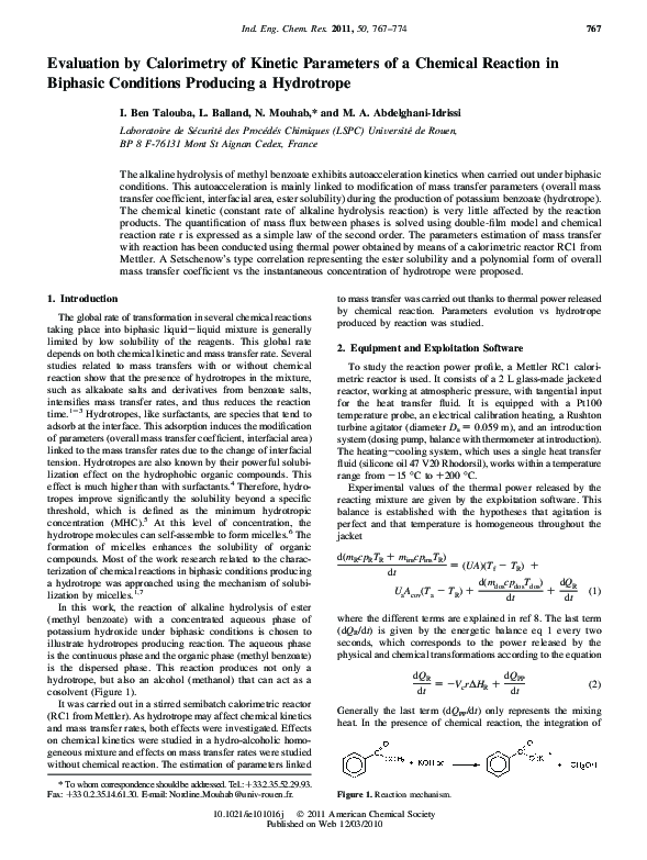 (PDF) Evaluation by Calorimetry of Kinetic Parameters of a Chemical ...