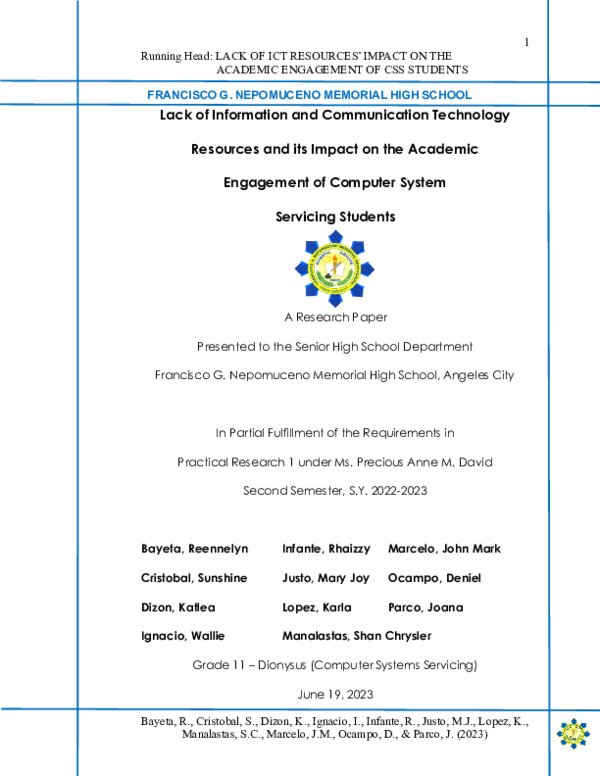 (PDF) Lack of ICT resources' Impact on the Academic Engagement of CSS ...
