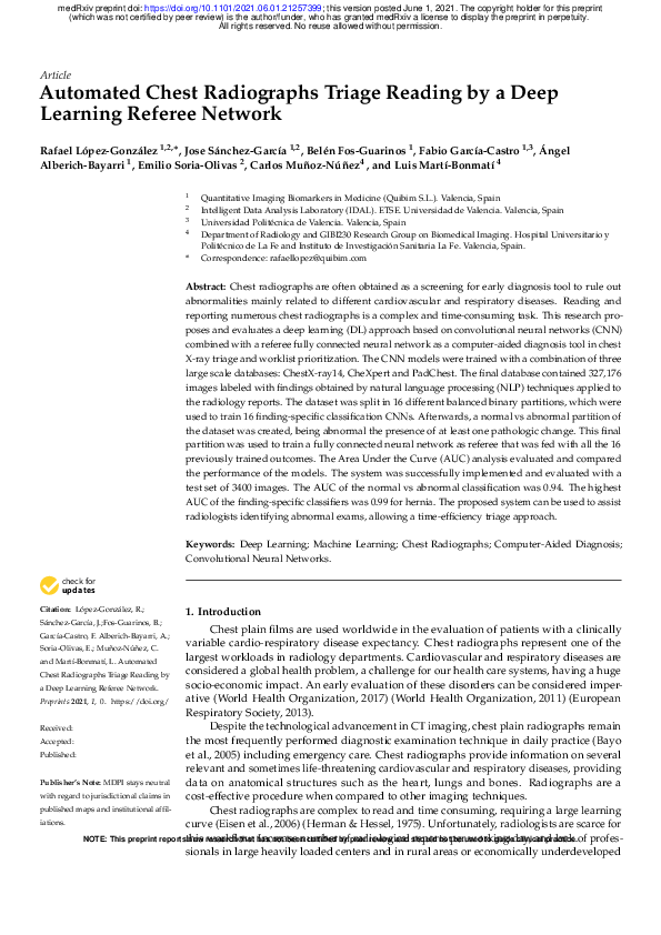 (PDF) Automated Chest Radiographs Triage Reading by a Deep Learning Referee Network