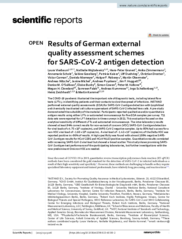 (PDF) Results of German external quality assessment schemes for SARS ...