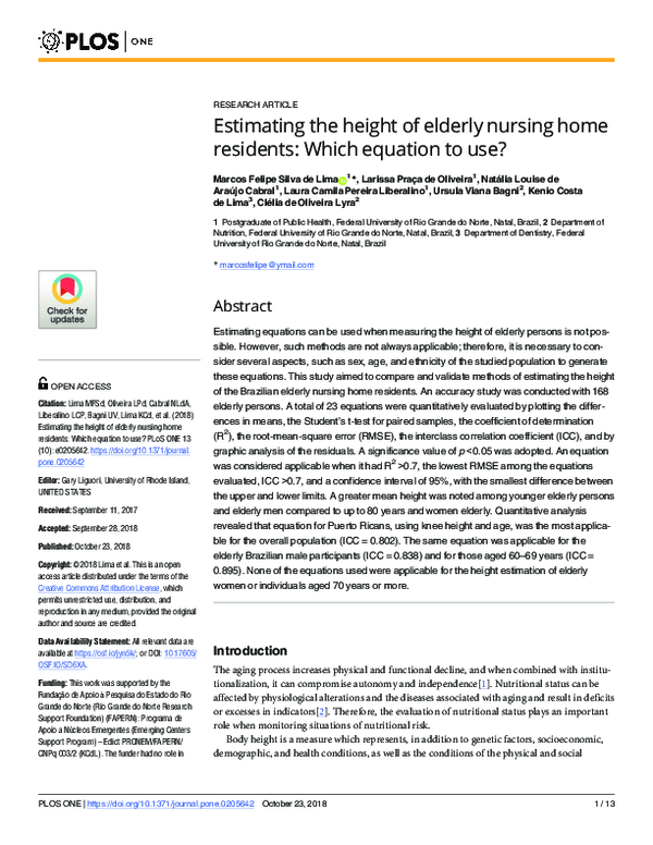 (PDF) Estimating the height of elderly nursing home residents: Which ...