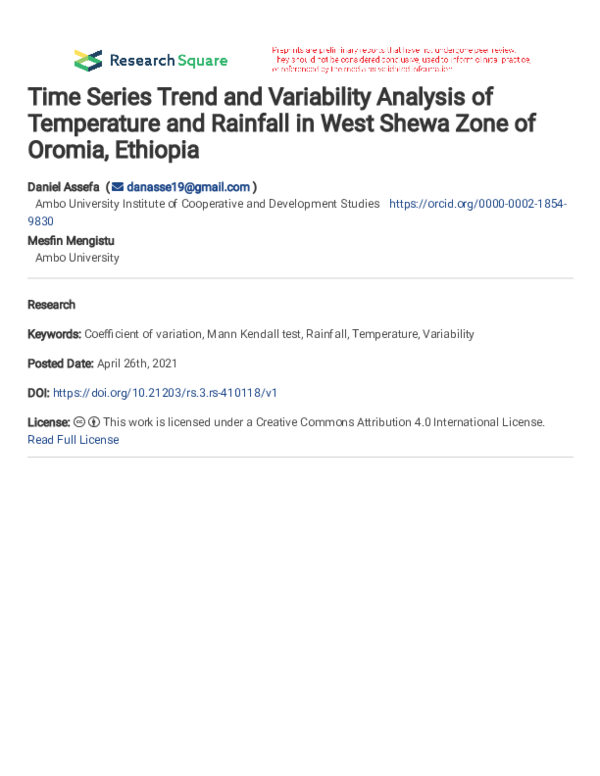 (PDF) Time Series Trend and Variability Analysis of Temperature and Rainfall in West Shewa Zone ...