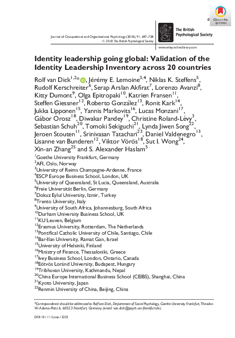 (PDF) Identity leadership going global: Validation of the Identity ...