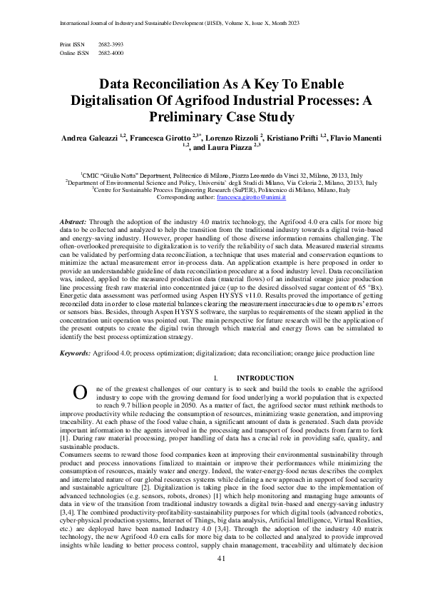 (PDF) Data Reconciliation As A Key To Enable Digitalisation Of Agrifood ...