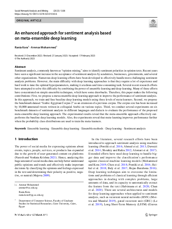 (PDF) An enhanced approach for sentiment analysis based on meta-ensemble deep learning