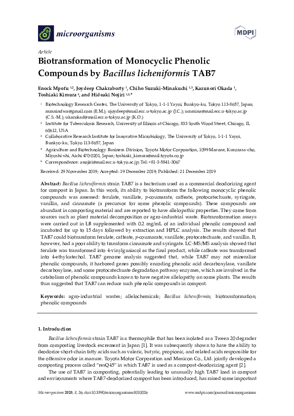 (PDF) Biotransformation of Monocyclic Phenolic Compounds by Bacillus ...